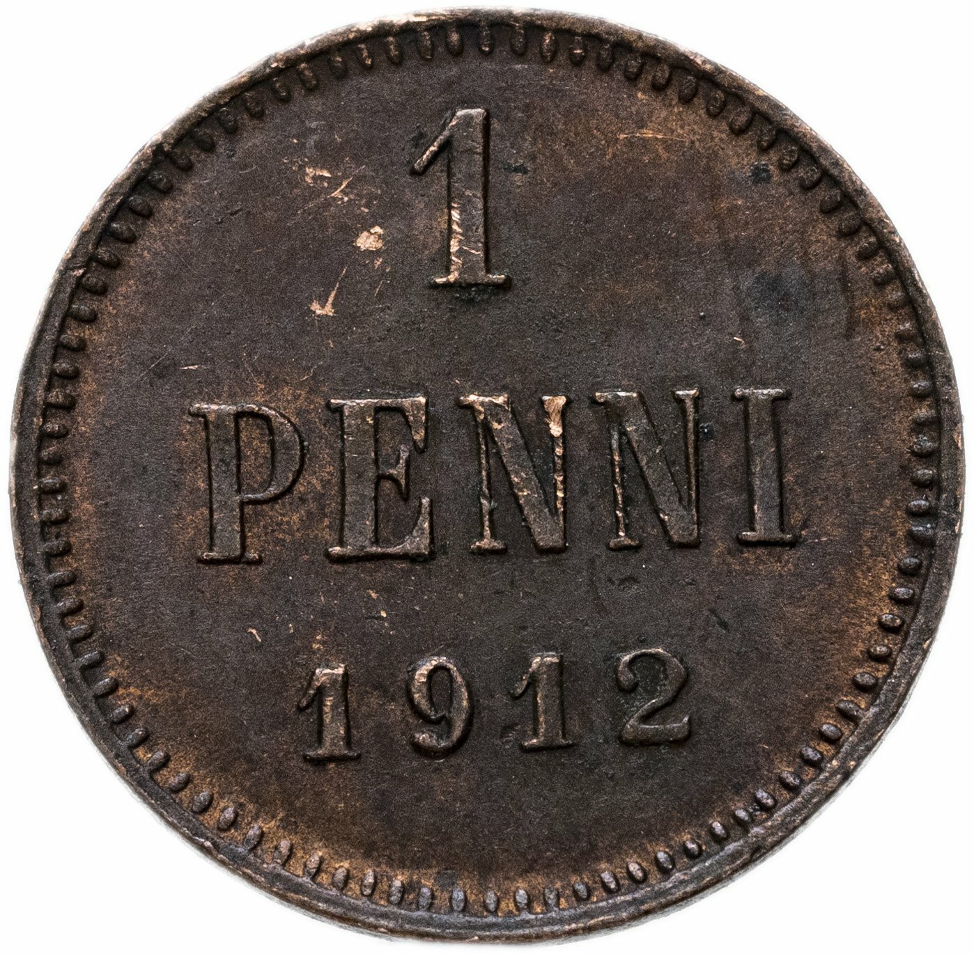 1 пенни penni 1912 Российская Финляндия, Медь, в сохранности XF