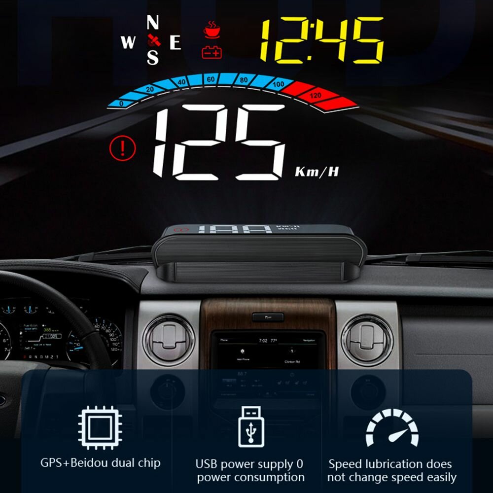 Проекционный дисплей GPS, проектор на лобовое стекло автомобиля, цифровой спидометр, предупреждение о превышении скорости, отслеживание пробега, термометр