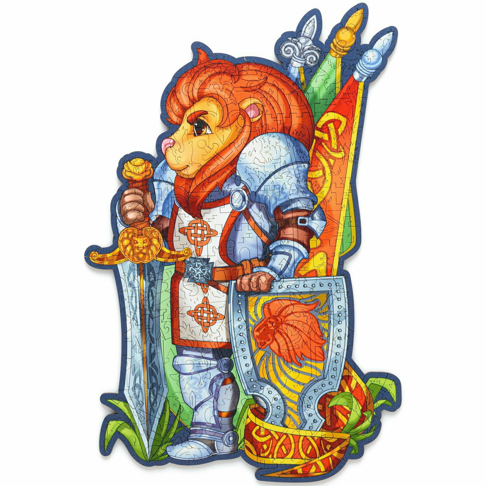 Пазл деревянный "Лев-рыцарь", размер L 25x35 см, 110 деталей