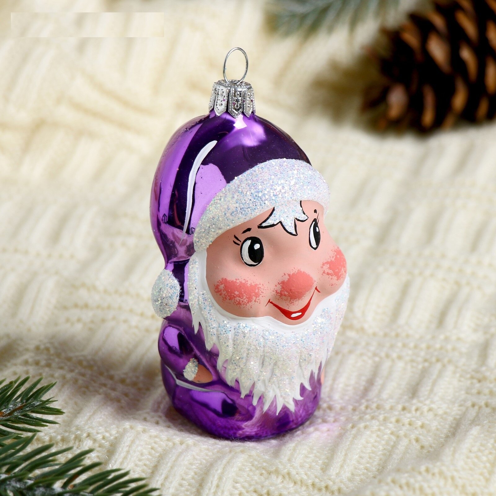 Елочная игрушка Елочка "Домовёнок", стекло, 8см, новогодняя, микс