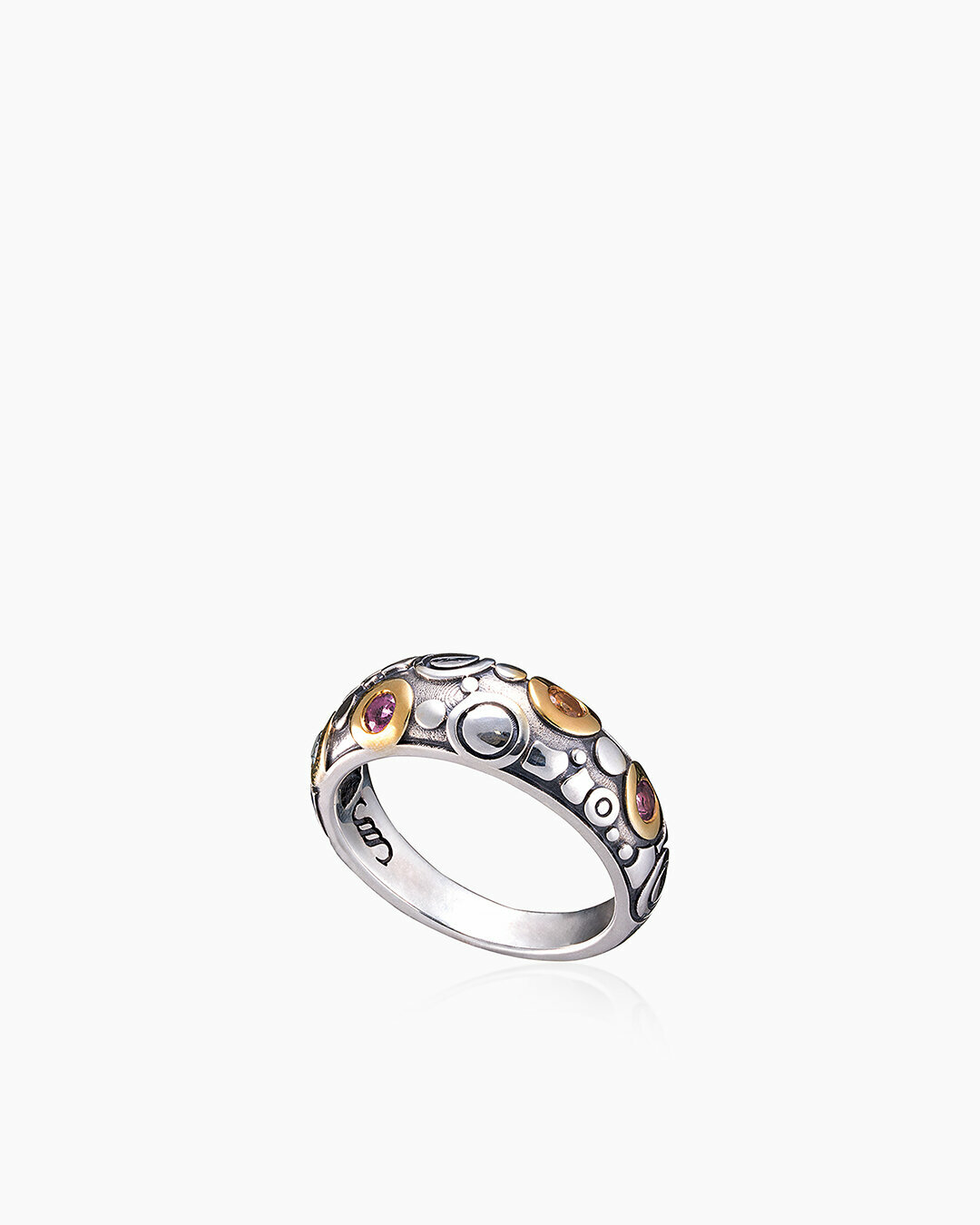 Кольцо, серебро, 925 проба, чернение, золочение, турмалин