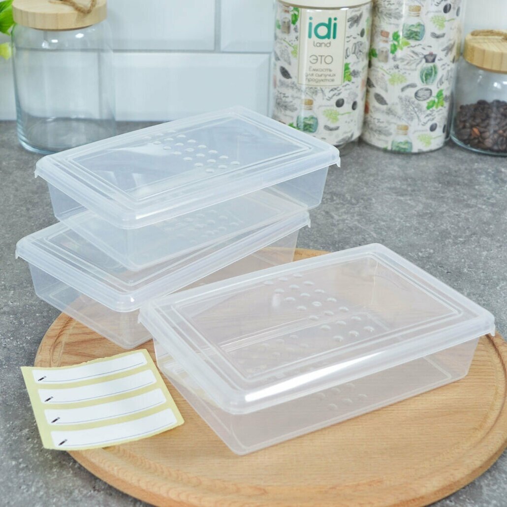 Контейнер для заморозки 0,75л, 3шт, прозрачный пластик, экономия места