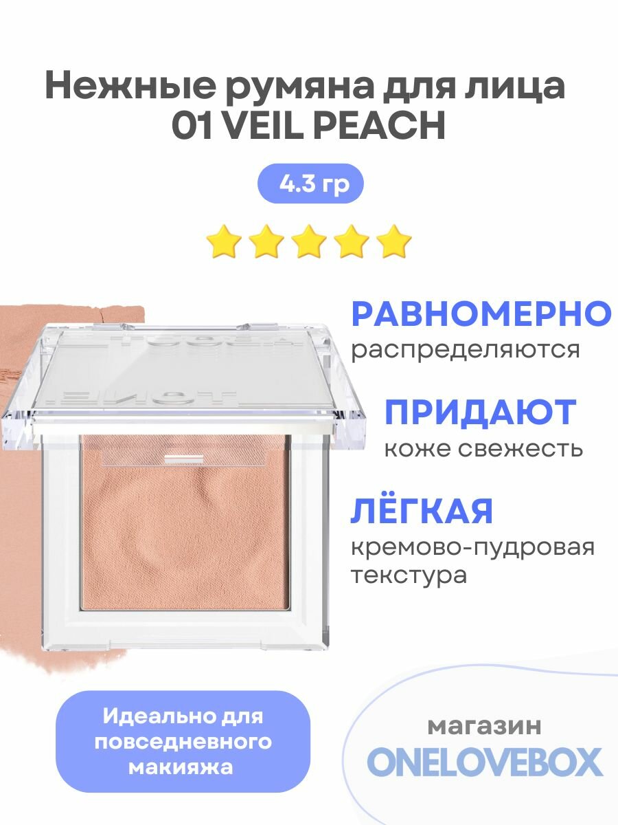 ABOUT TONE Fluffy Wear Blusher 01 Veil Peach - компактные пудровые корейские румяна (4.3 гр)
