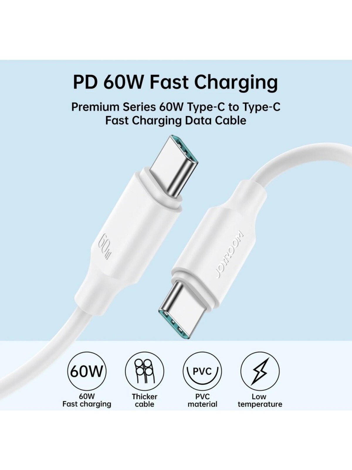 Кабель JoyRoom S-A9 60W USB-C USB-С зарядка+данные, белый — фото 1