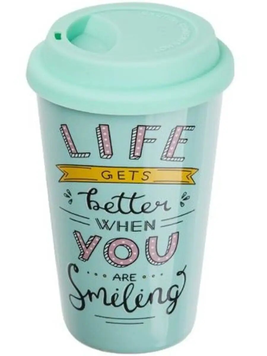 Кружка для чая и кофе керамическая с крышкой PERFECTO LINEA Life gets better 400 мл (30-140122)