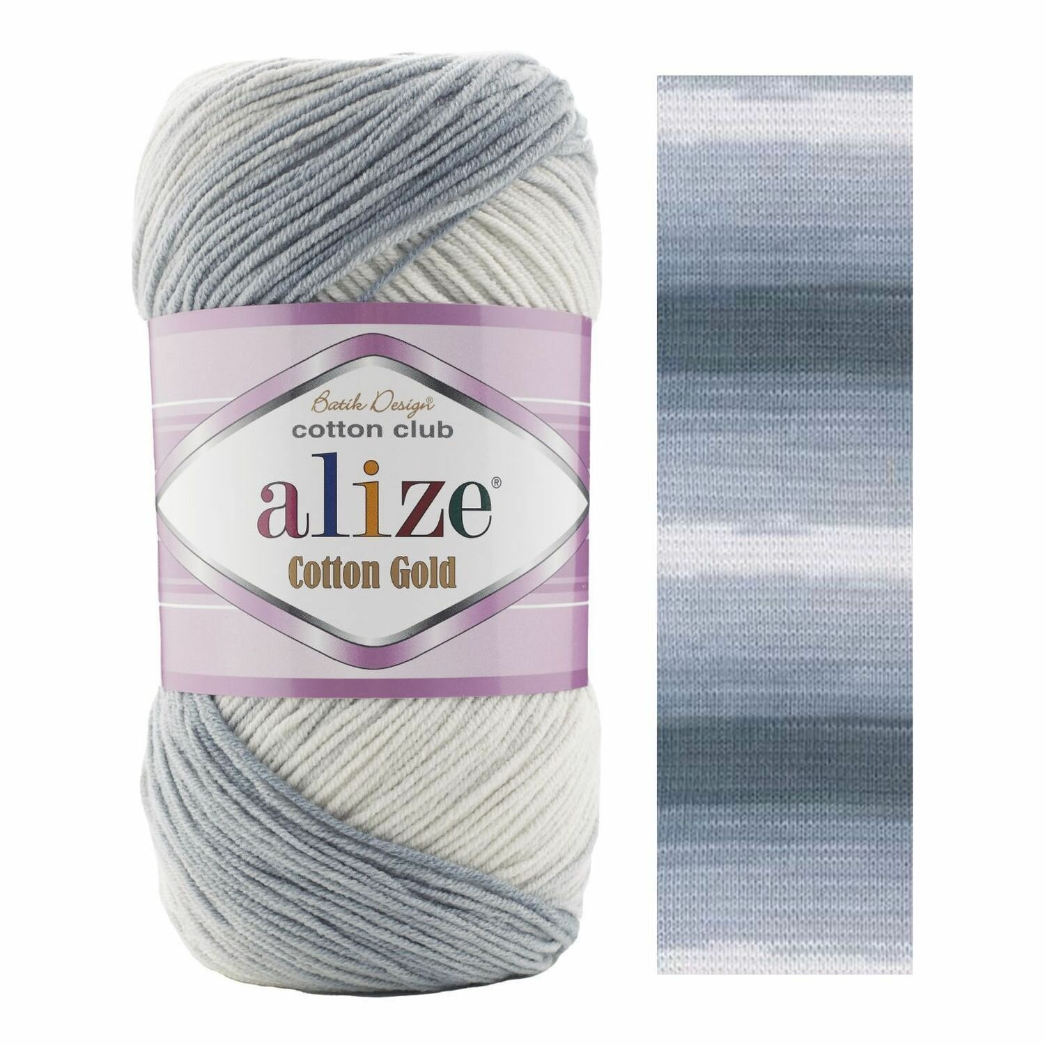 Пряжа ALIZE COTTON GOLD BATIK, серый - 2905, 55% хлопок, 45% акрил, 5 мотков, 100 г, 330 м.