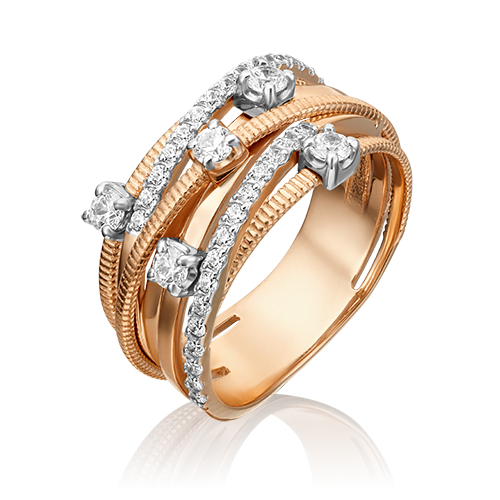 Кольцо PLATINA, комбинированное золото, 585 проба, фианит