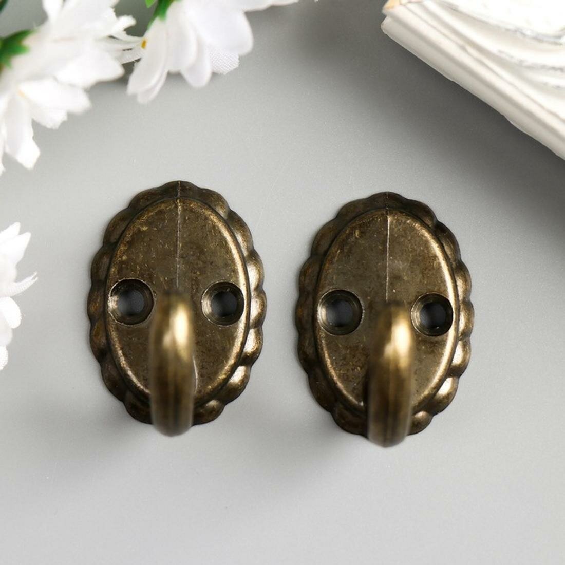 Крючок для ключницы металл «Ретро», набор 2 шт, под бронзу, 3.9×3.3×2.7 см