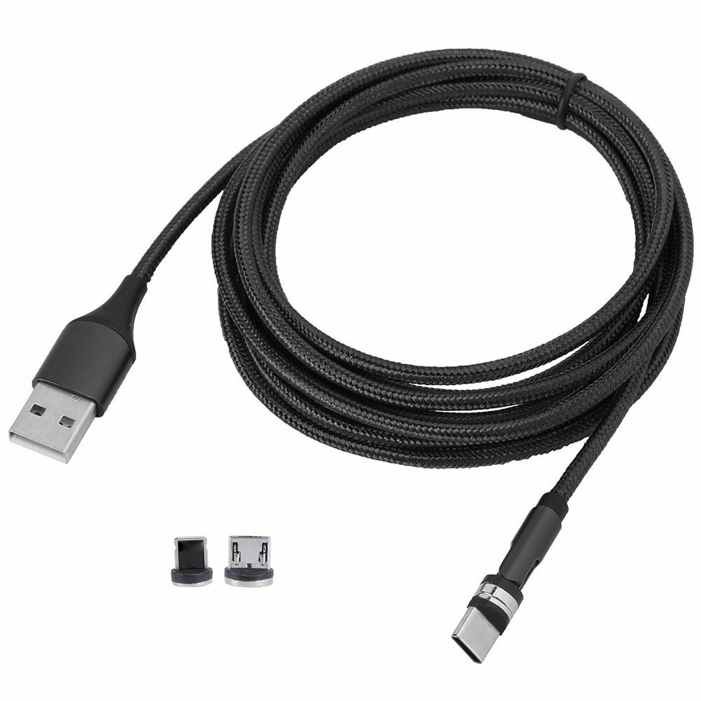 Магнитное USB-зарядное устройство TypeC 3 в 1 с поворотом на 360 градусов, Кабель для быстрой зарядки Micro USB длиной 1 М (Черный)