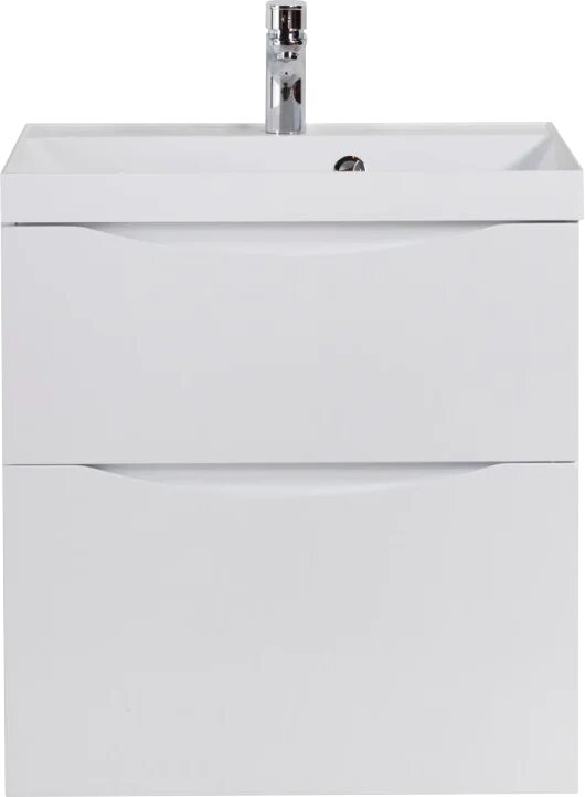 Тумба с раковиной BelBagno Marino H60 подвесная, 60 см, белая, глянцевая, из МДФ, с ящиками, раковина для ванной из камня, прямоугольная