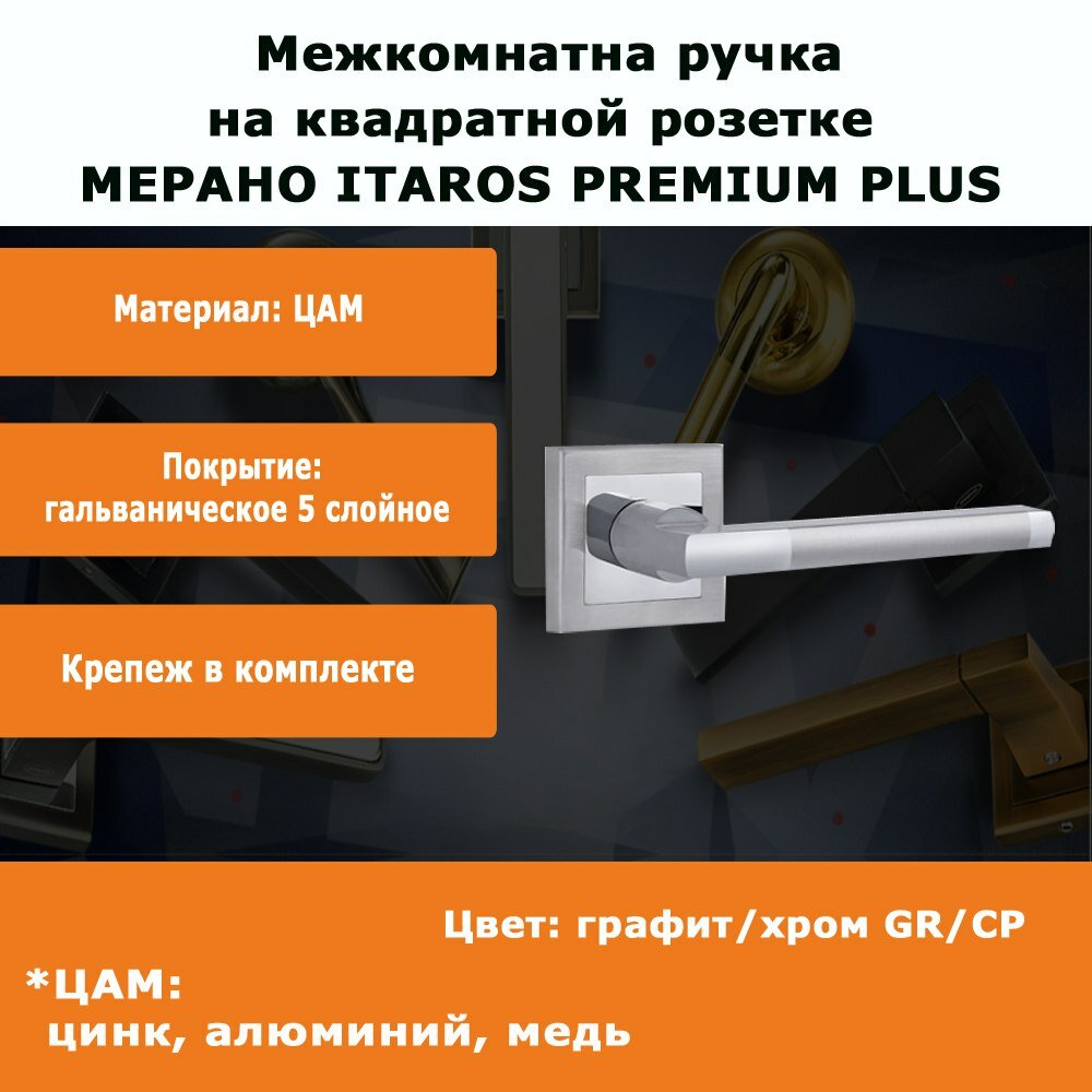 Комплект ручек мерано "ITAROS PREMIUM", на квадратной розетке, белый никель/хром