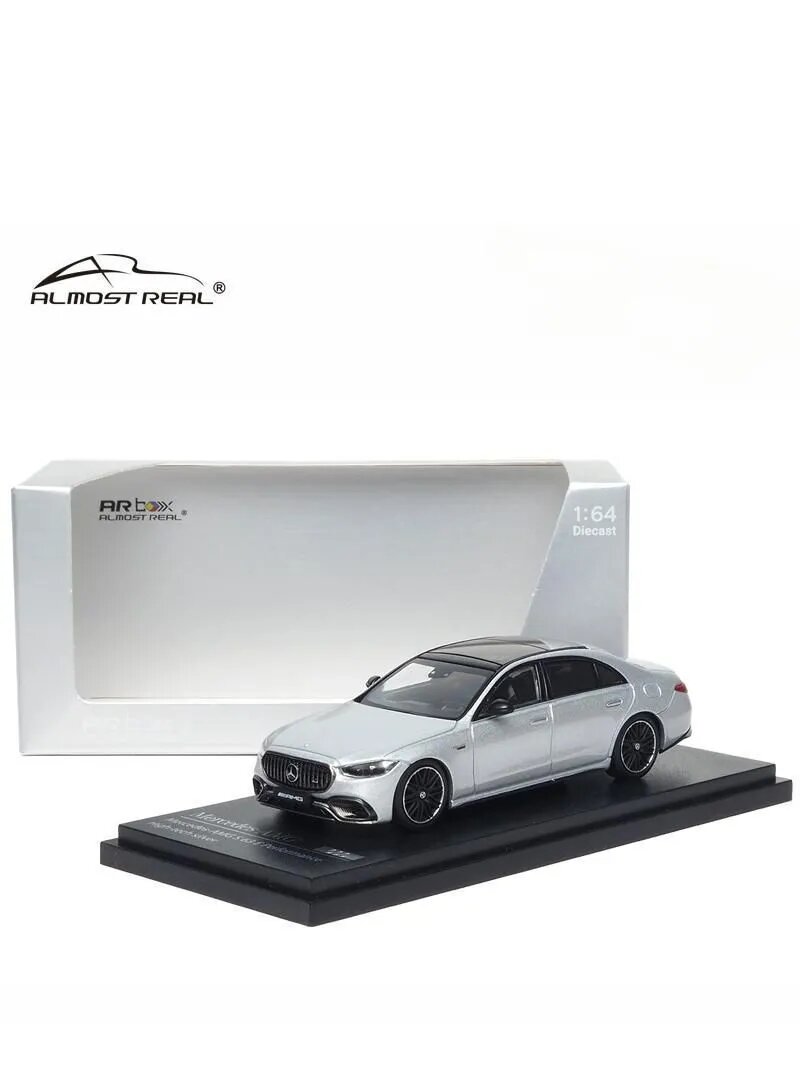 Машинка AR Almost Real 1:64 Mercedes-AMG S 63 E Performance 2023 Silver Die-cast Alloy Car Model Collection Display Gift