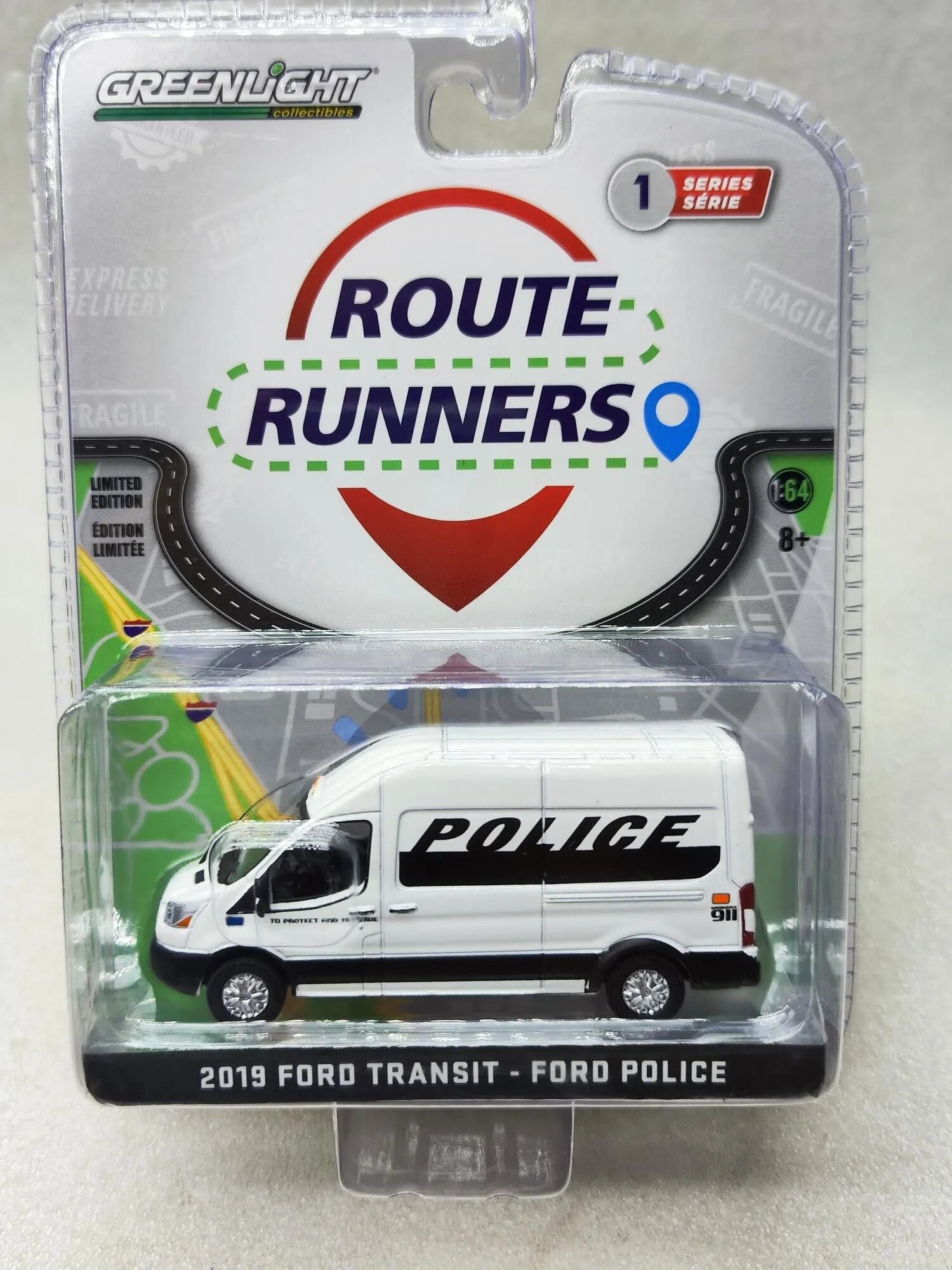 Машинка GreenLight 1/64 2019 Ford Transit LWB HR Ford Rapid Transit Company Die-cast Alloy Car Model Collection Toy Gift