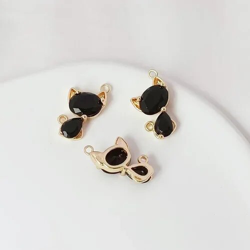 Подвески с котом, золотое покрытие, 2 шт. Черный, black