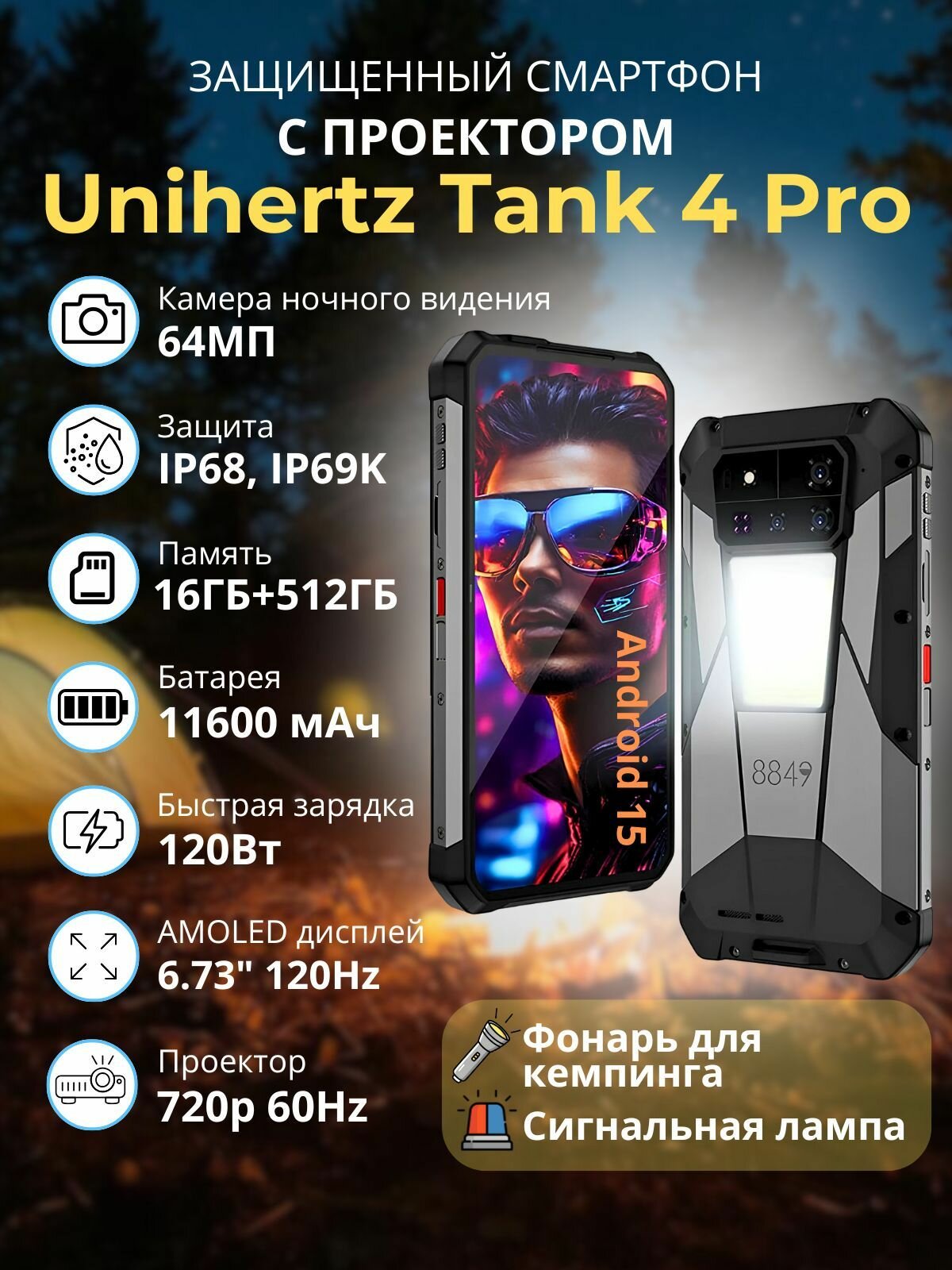 Смартфон Unihertz Tank 4 Pro (16ГБ + 512ГБ), черный