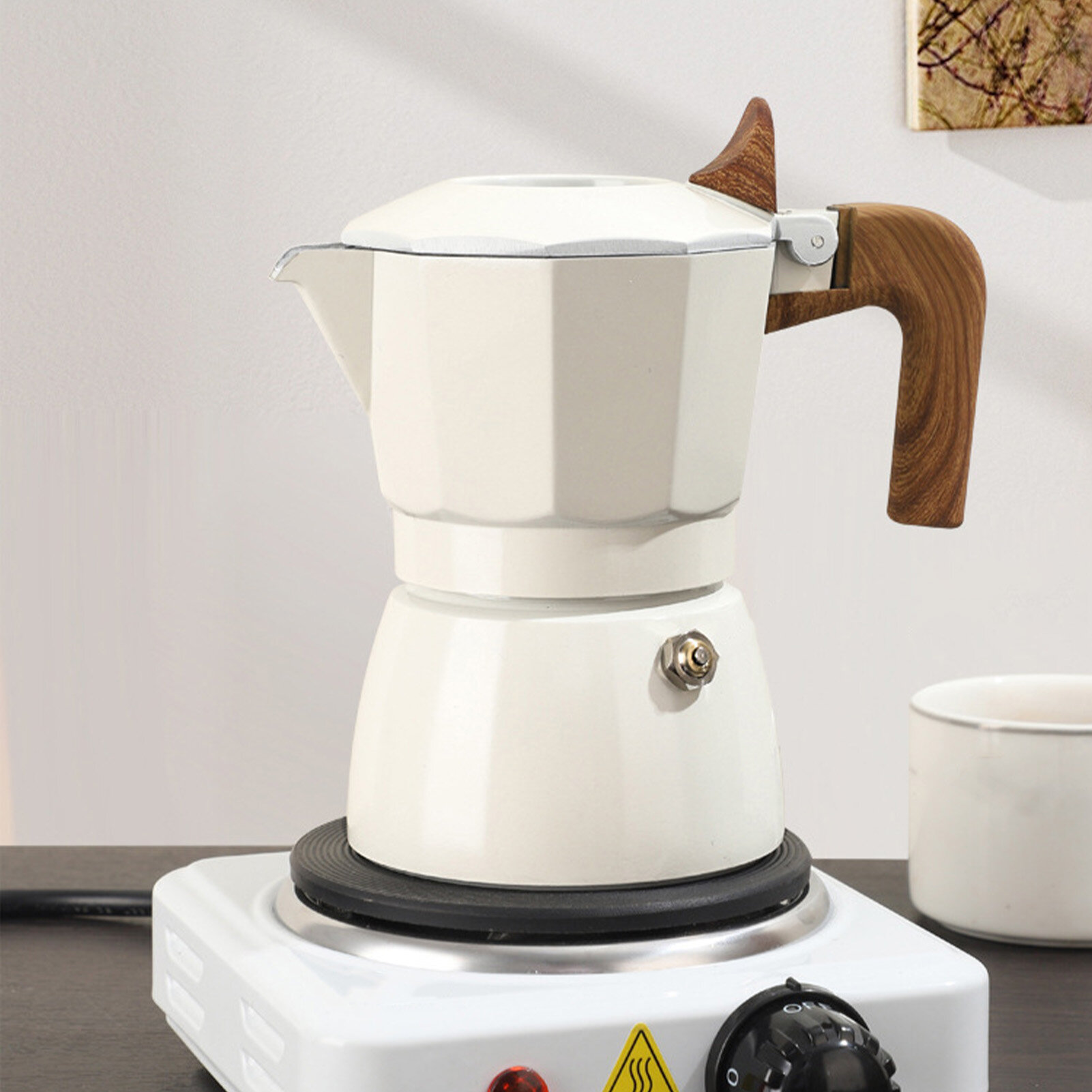 Плита Moka Pot Professional Портативная Двойная Клапаны Винтажный Стиль Алюминиевый Сплав Кофеварка Горшок Для Кемпинга На Открытом Воздухе Белый