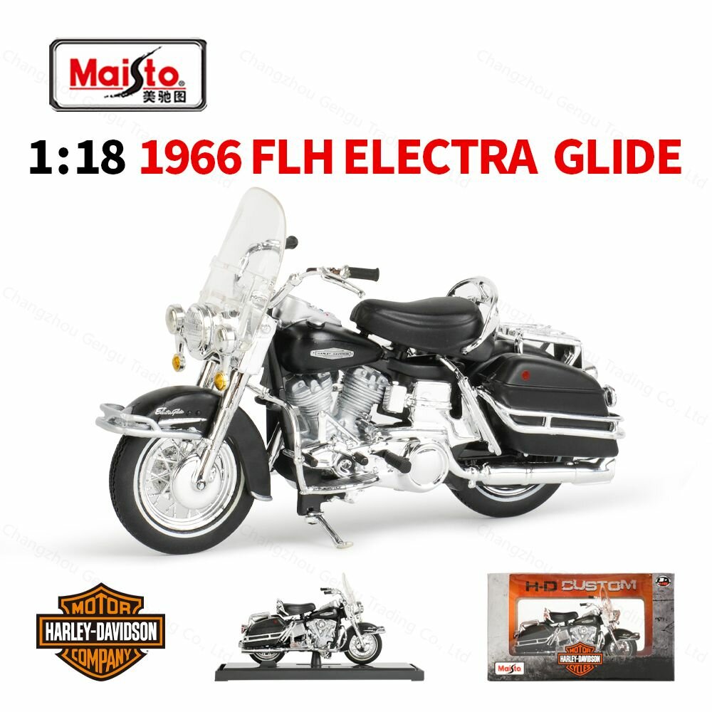 Maisto 1:18 Harley-Davidson 1966 FLH Electra Glide Статическая литая под давлением коллекционная модель мотоцикла для хобби, игрушки