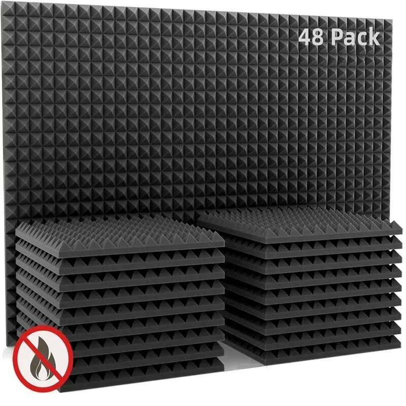 48 шт. 30x30x2,5 см, студийная пирамида, акустическая пена, звукоизоляционная губка высокой плотности, звукопоглощающая панель, огнестойкая акустическая обработка, черная пена на стенах