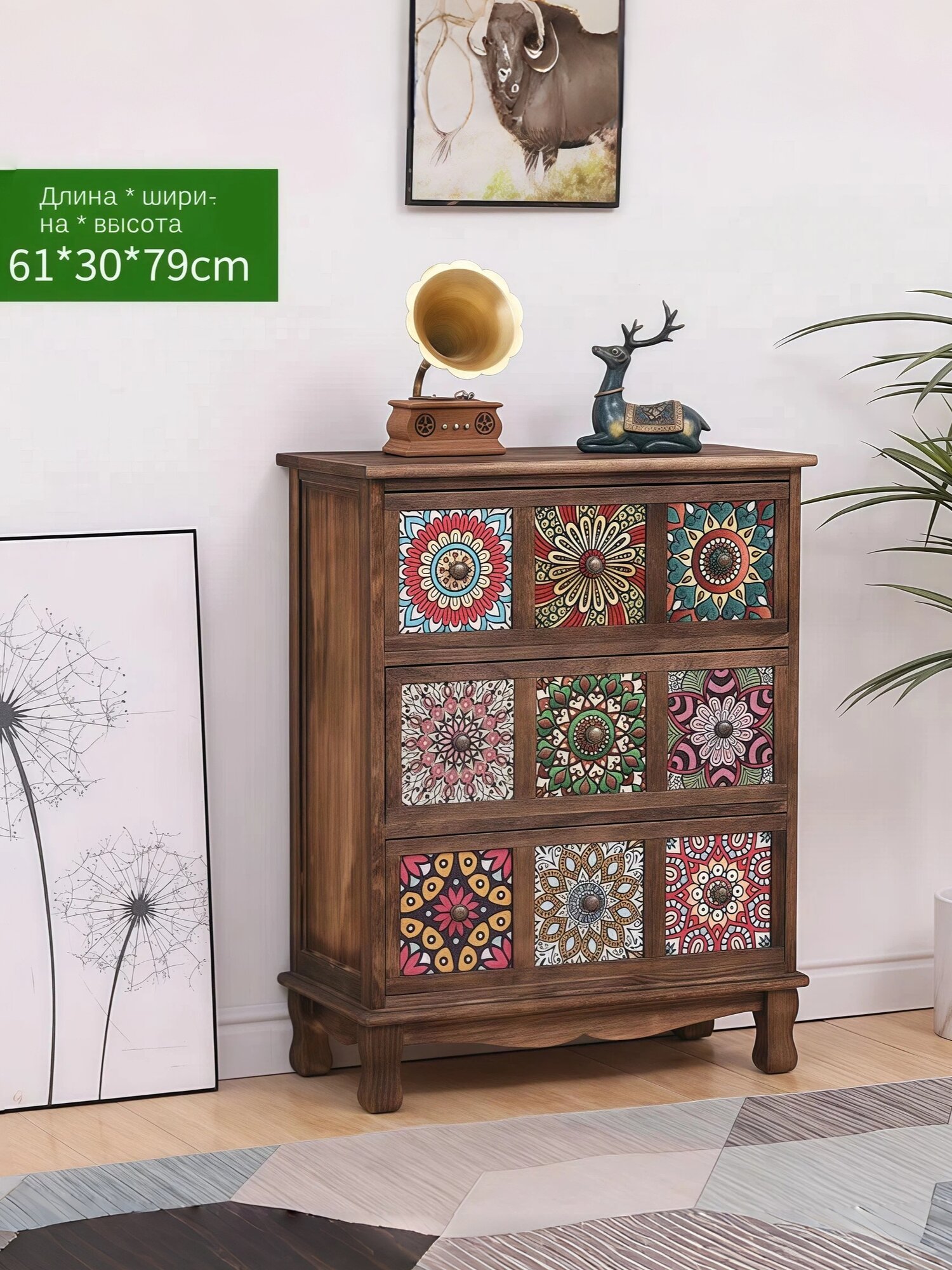 Комод "Ретро", дерево, глянцевый, 3 выдвижных ящика, цвет коричневый