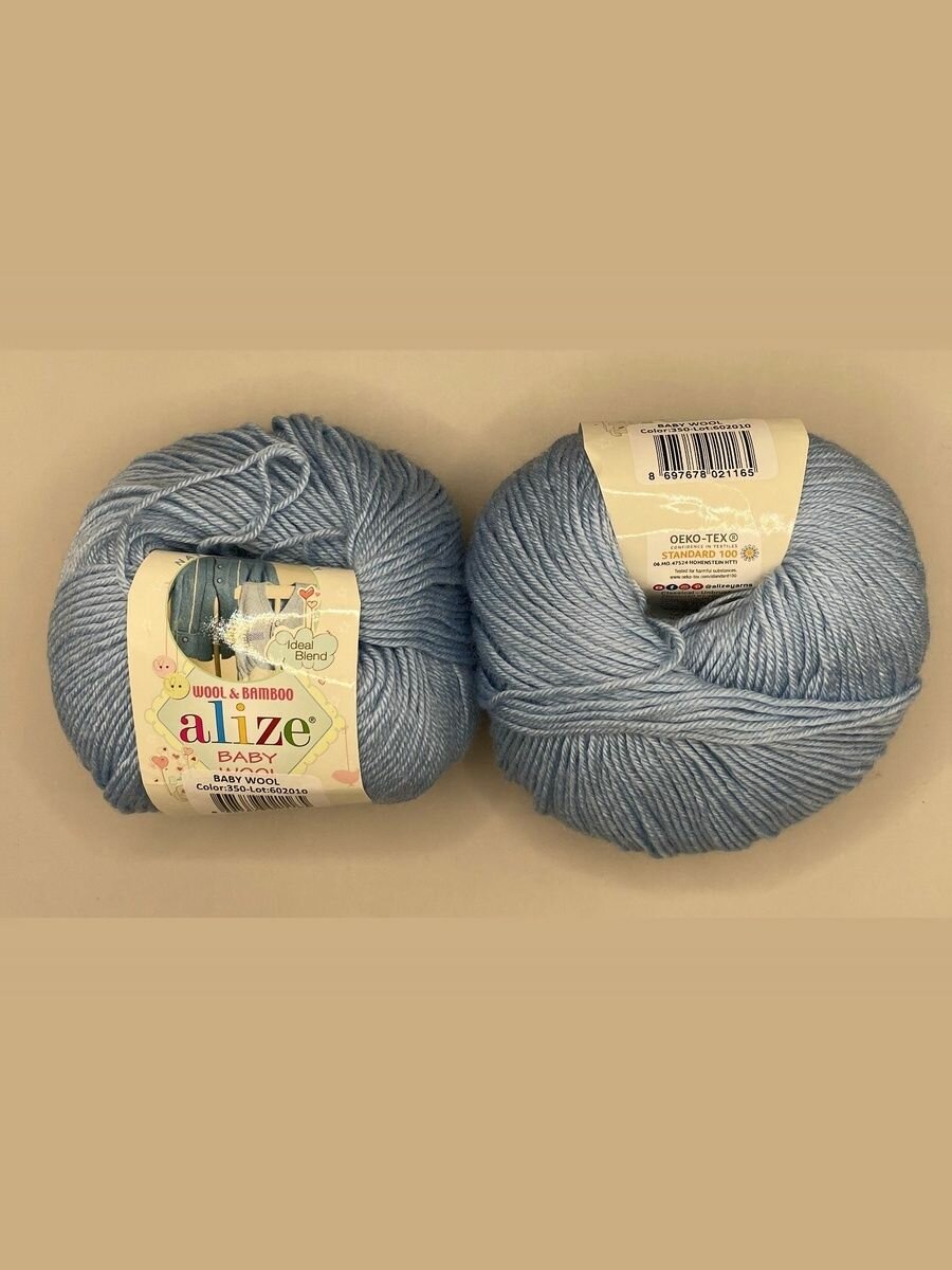 Два мотка пряжи Alize Baby Wool (350) ,50гр-175м, 40% шерсть, 20% бамбук, 40% акрил.
