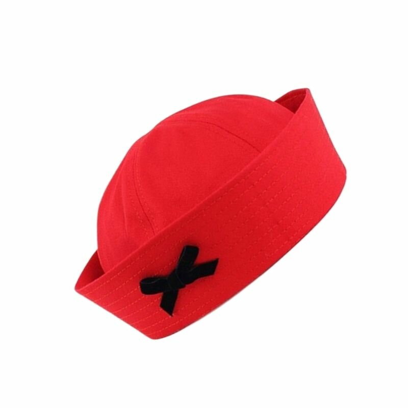 Матросская шляпа с бантом и полями-красный