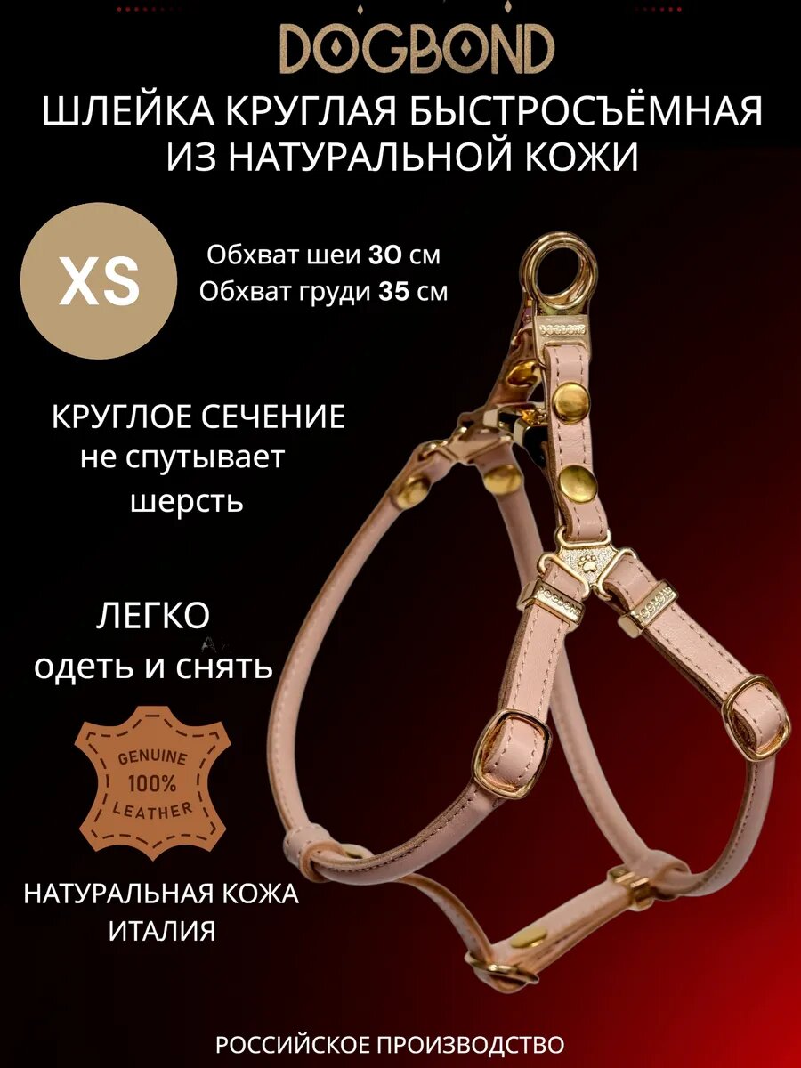 Шлейка Dogbond быстросъемная для шпица круглая из кожи