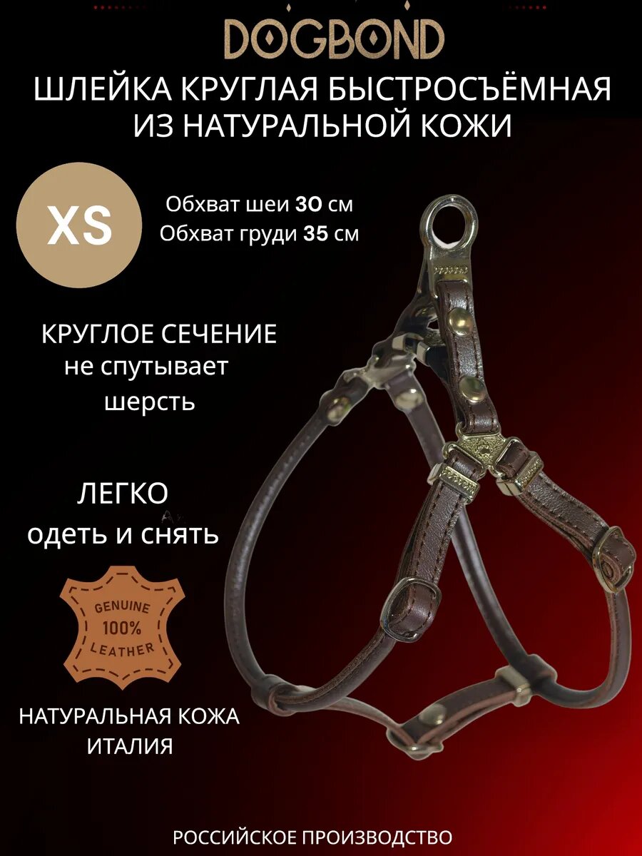 Шлейка Dogbond быстросъемная для шпица круглая из кожи