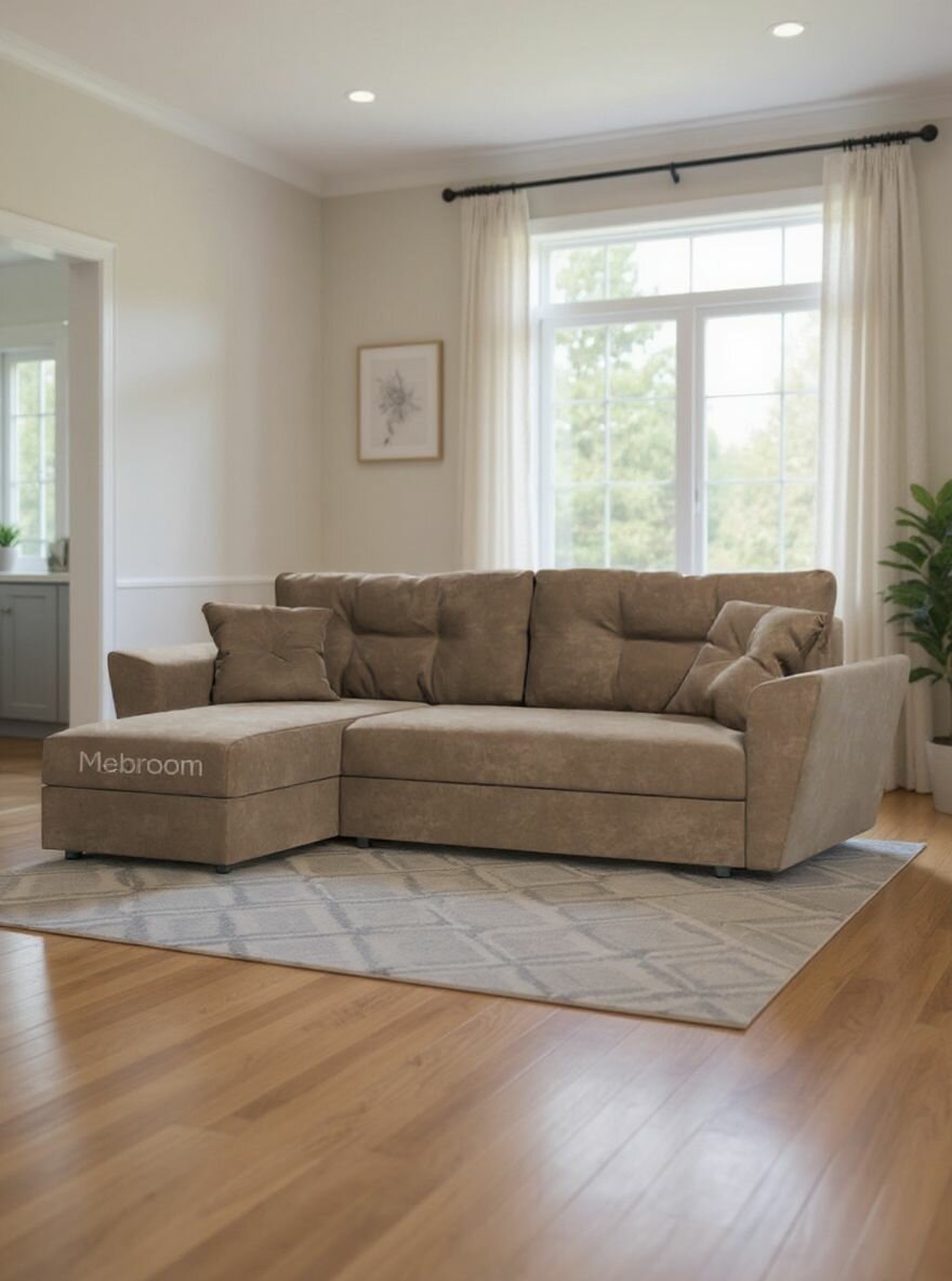 Диван-кровать угловой раскладной "Амстердам" с ящиком для белья, велюр