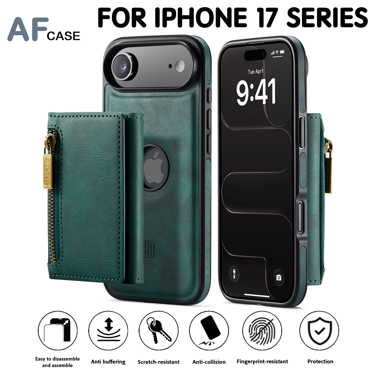 Чехол-кошелек для iPhone 17 Air amx Detachable Wallet Case, кожаный, с магнитным держателем