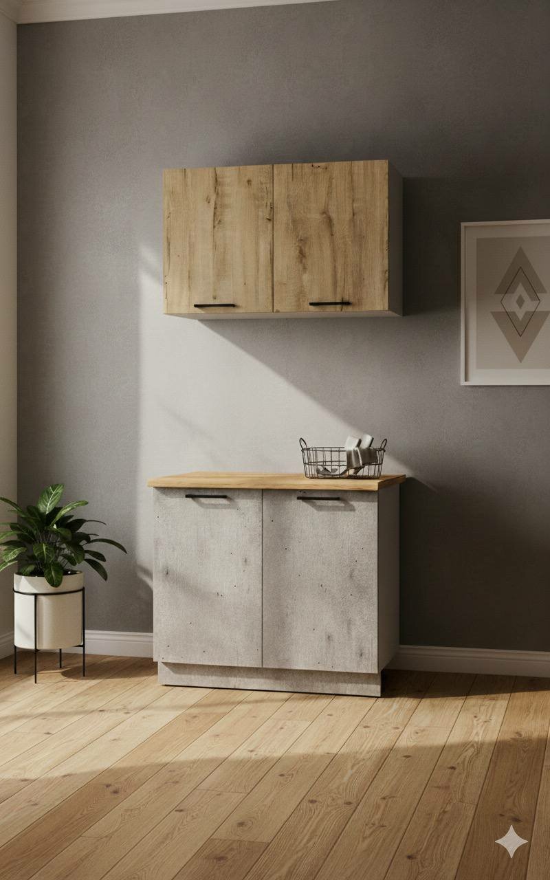 Кухонный гарнитур 60 см в стиле Лофт ЛДСП, со столешницей, цвет дуб ирландский/метропалитан грей