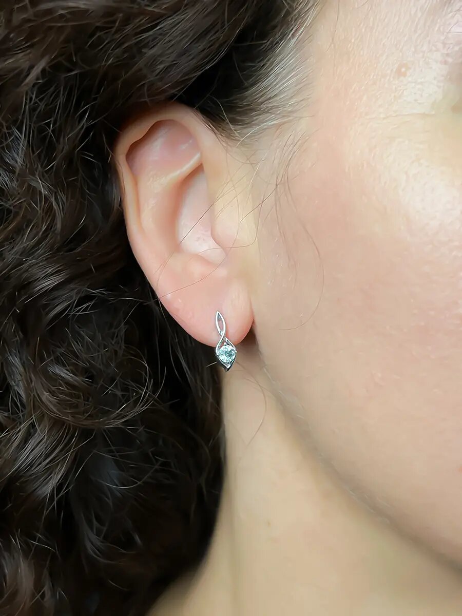 Серьги, белое золото, 375 проба, родирование, аквамарин