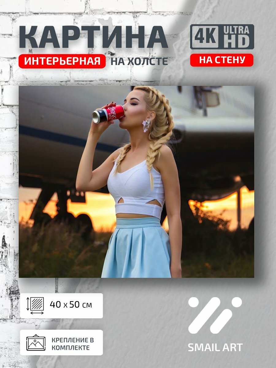 Картина на холсте интерьерная 40 на 50 на стену Самолет coca-cola для студии авиация декор