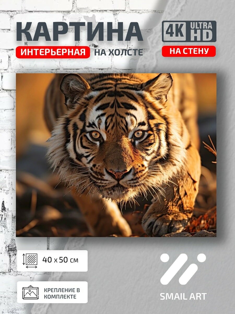 Картина на холсте интерьерная 40 на 50 на стену Животные Тигр для спальни атмосфера
