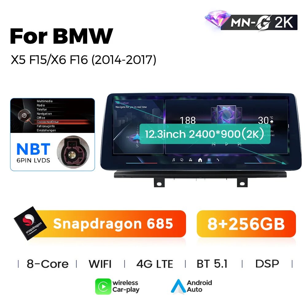 MEKEDE Головное устройство 2400*900 Carplay 12.3-дюймовый снапдрагон 685 Android автомагнитола 8GB+256GB BT5.1 DSP для БМВ X5 F15 X6 F16 2013-2018