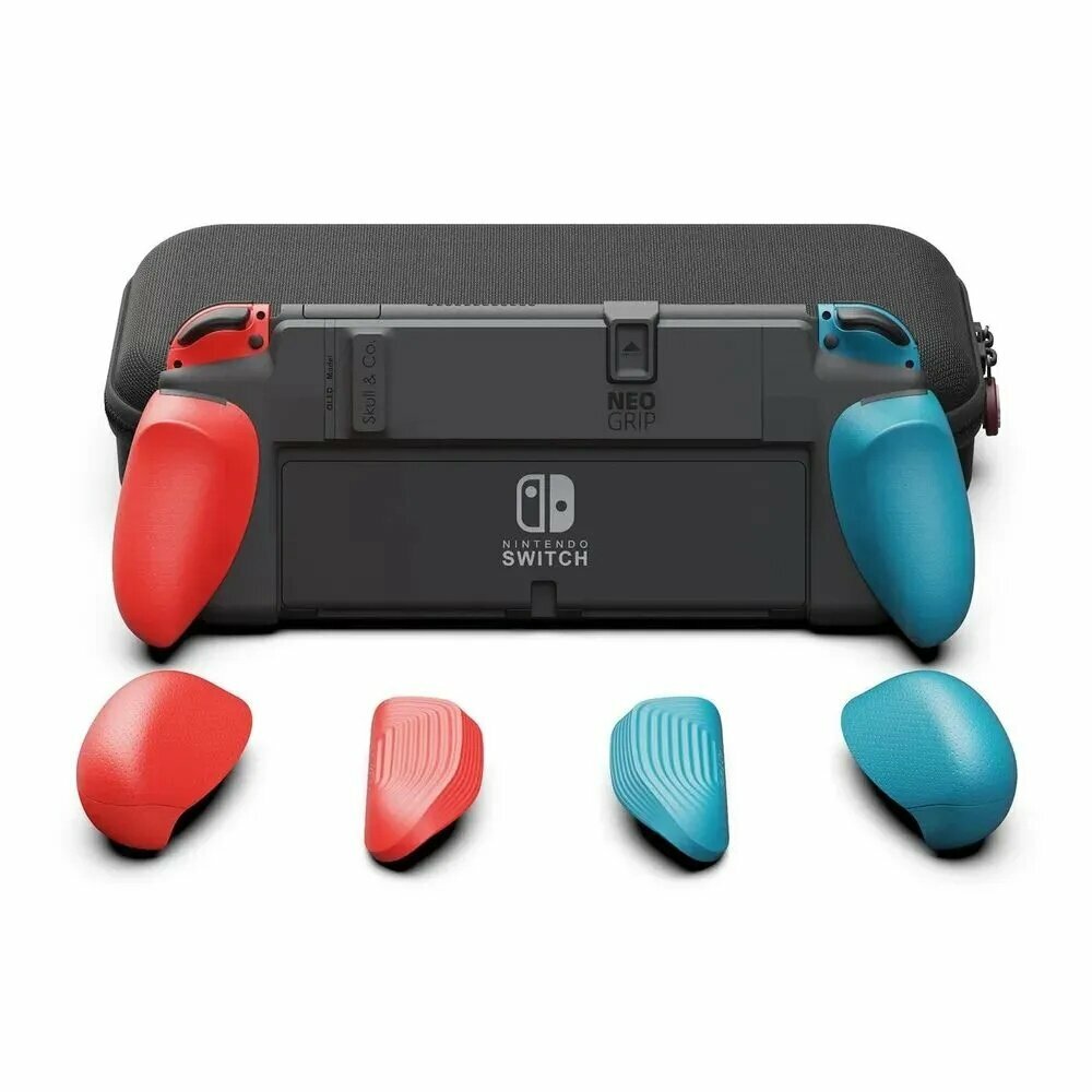 Защитный чехол + сумка кейс Skull & Co. No Grip для Nintendo Switch/Switch LED c 3 сменными ручками, красно-синий