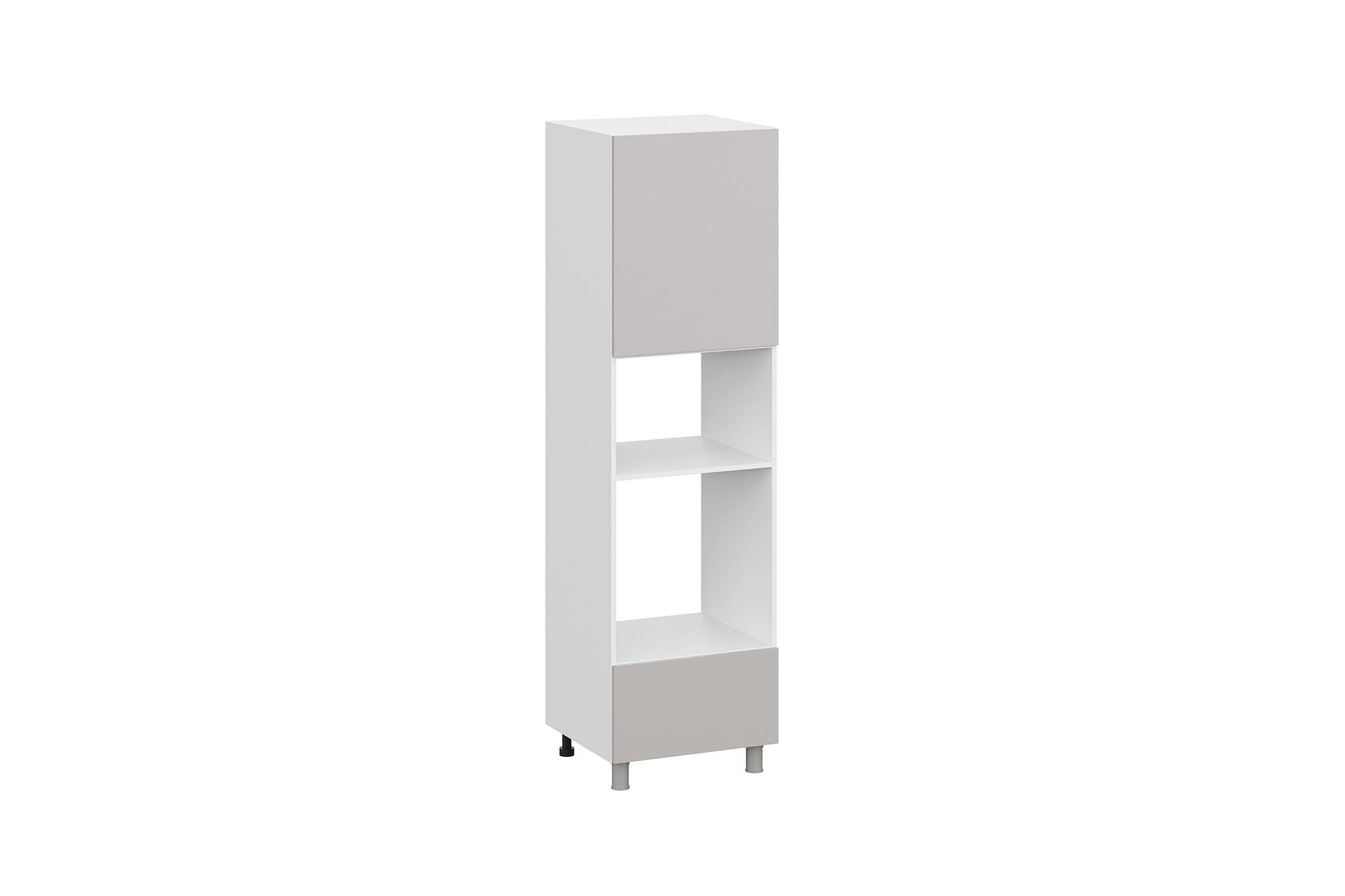 Шкаф-пенал с нишей под духовку и микроволновку Нонтон Монора, 60х56.2х214 см, белый / серебряная вуаль