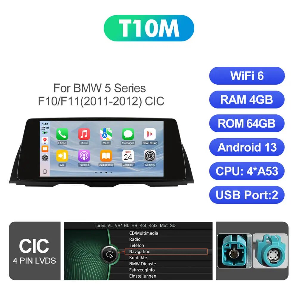 Android 13 автомагнитола для BMW 5 F10/F11 (2011-2012) CIC, 10.33",