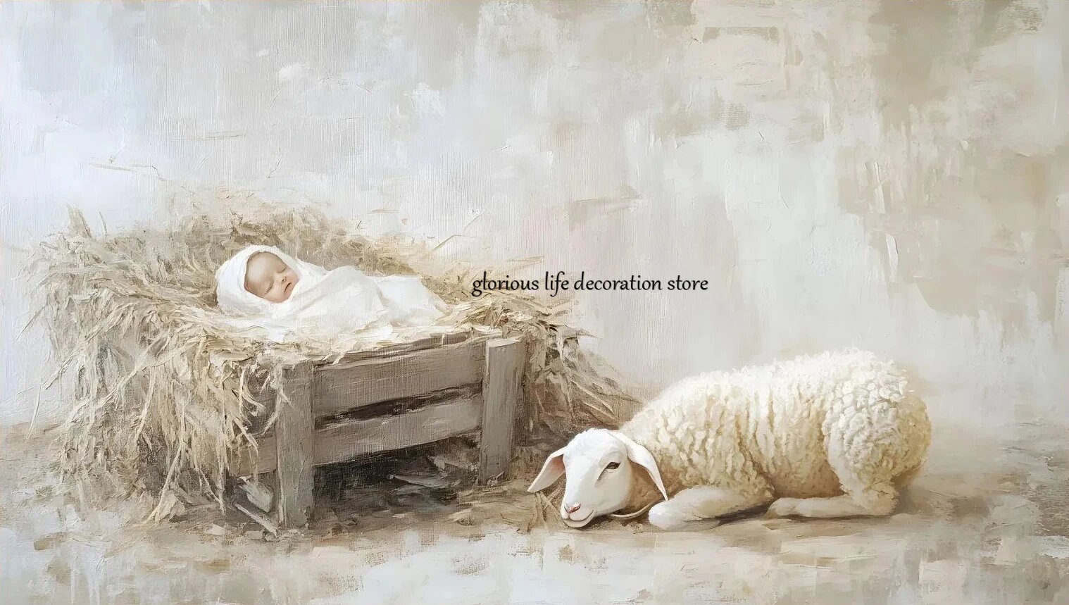 Религиозная картина "Рождение Христа" на холсте 3, 20x40cm Unframed