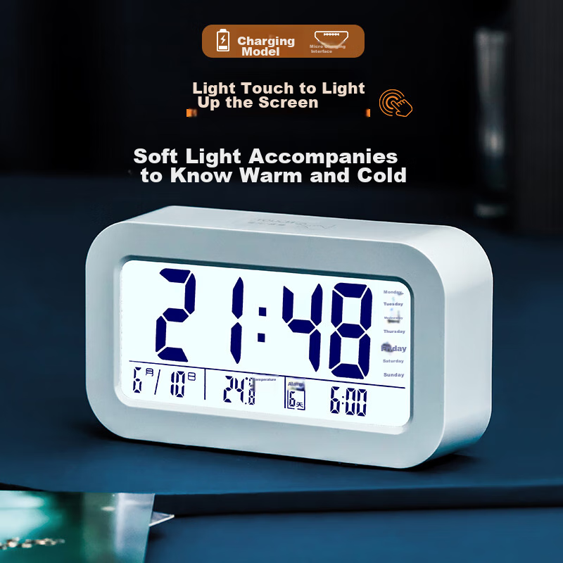 Compas Electronic Alarm Clock for Students, Wake-Up Aid, Digital Clock, Student And Children's Alarm Clock, 801 Rechargeable Blue Model