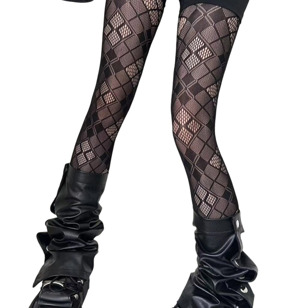 Носки в клетку для горячей девушки sweet cool с кружевным низом-черный