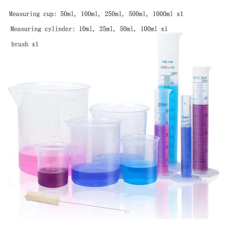 Пластиковый мерный цилиндр 10/25/50/100/250/500 мл set 1
