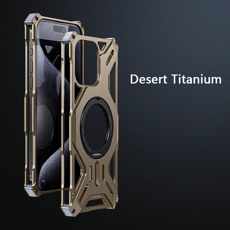 Металлический полый чехол для телефона с рассеиванием тепла для Iphone 13 14 15 16 Pro Max Plus, магнитный алюминиевый чехол-подставка для IPHON 16 Pro max Desert Titanium, For Iphone 16 Pro