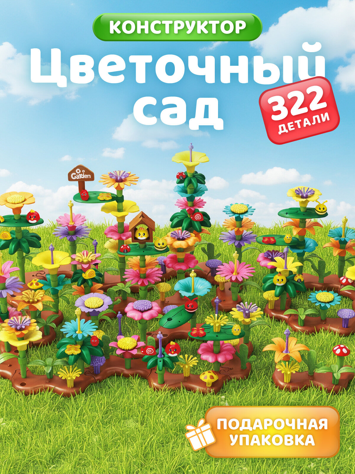 Развивающая игрушка конструктор "Сад с цветами", игровой набор, крупные детали, 322 детали, JB0214316