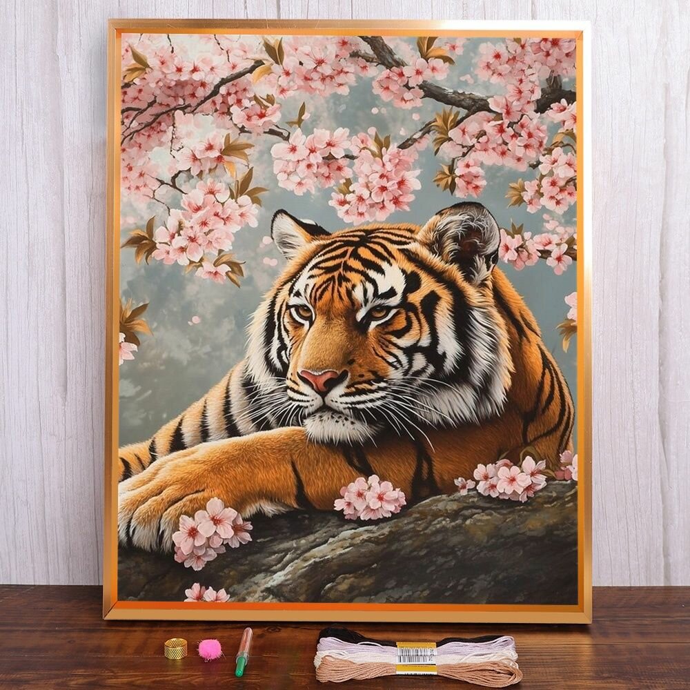 Эксклюзивный набор для вышивания MEIAN 30x40 см с чистым холстом 14CT, цветущий тигр и сакура