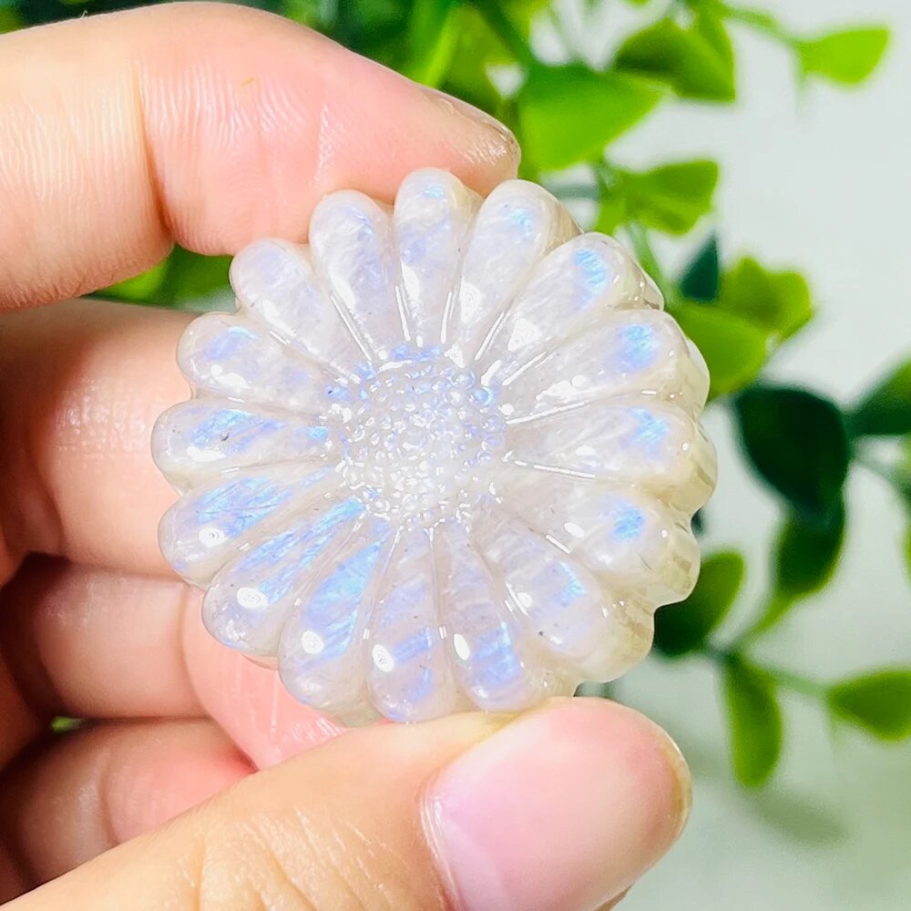 1 шт, резьба подсолнуха из синего лунного камня, резные кварцевые цветы ручной работы, украшение из камней, натуральные подарки, цветочное украшение для дома