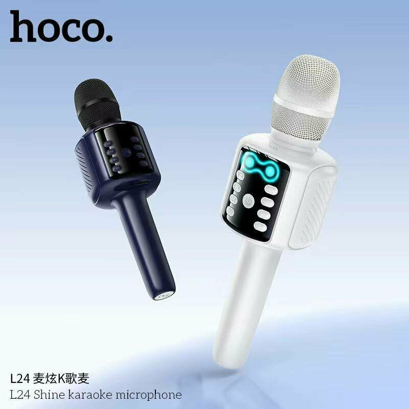 Караоке микрофон Hoco L24 Shine, беспроводной, Bluetooth 5.4, micro SD, USB, 1200 mAh, 5W, Синий