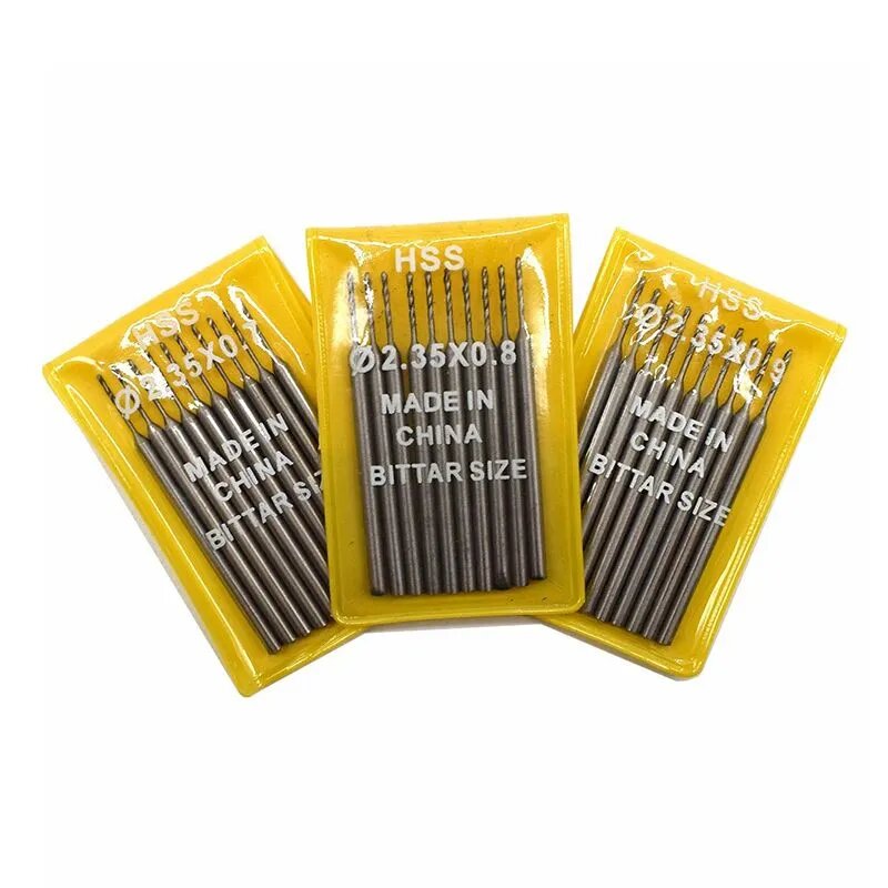 Набор 10 спиральных свёрл 0.8 мм (хвостовик 2.35 мм) - для тонкой ювелирной обработки