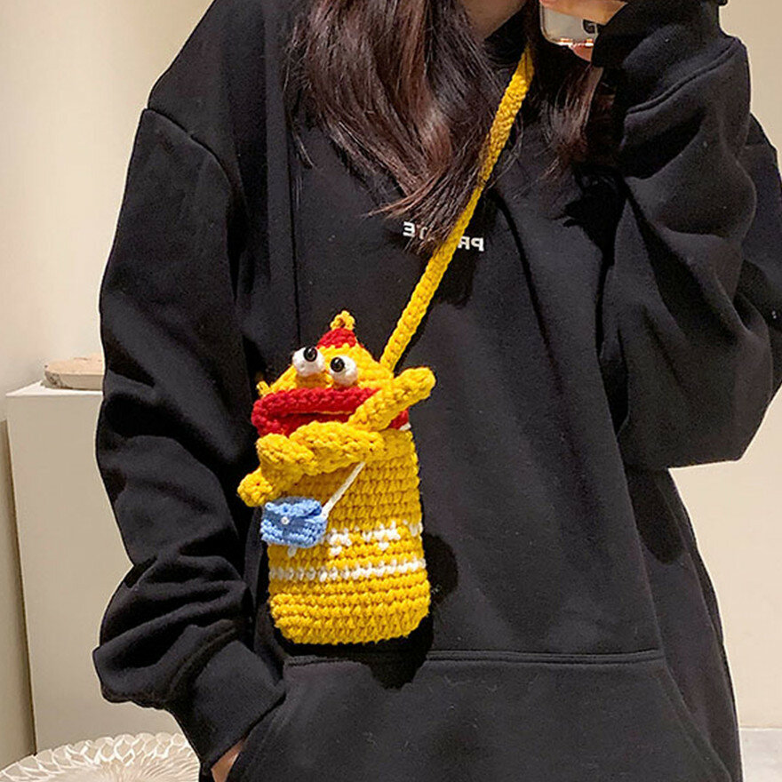 Шерстяная вязаная крючком сумка для мобильного телефона с колбасой и ртом, готовая ручная уродливая и милая сумка через плечо, женская сумка, детский кошелек для монет