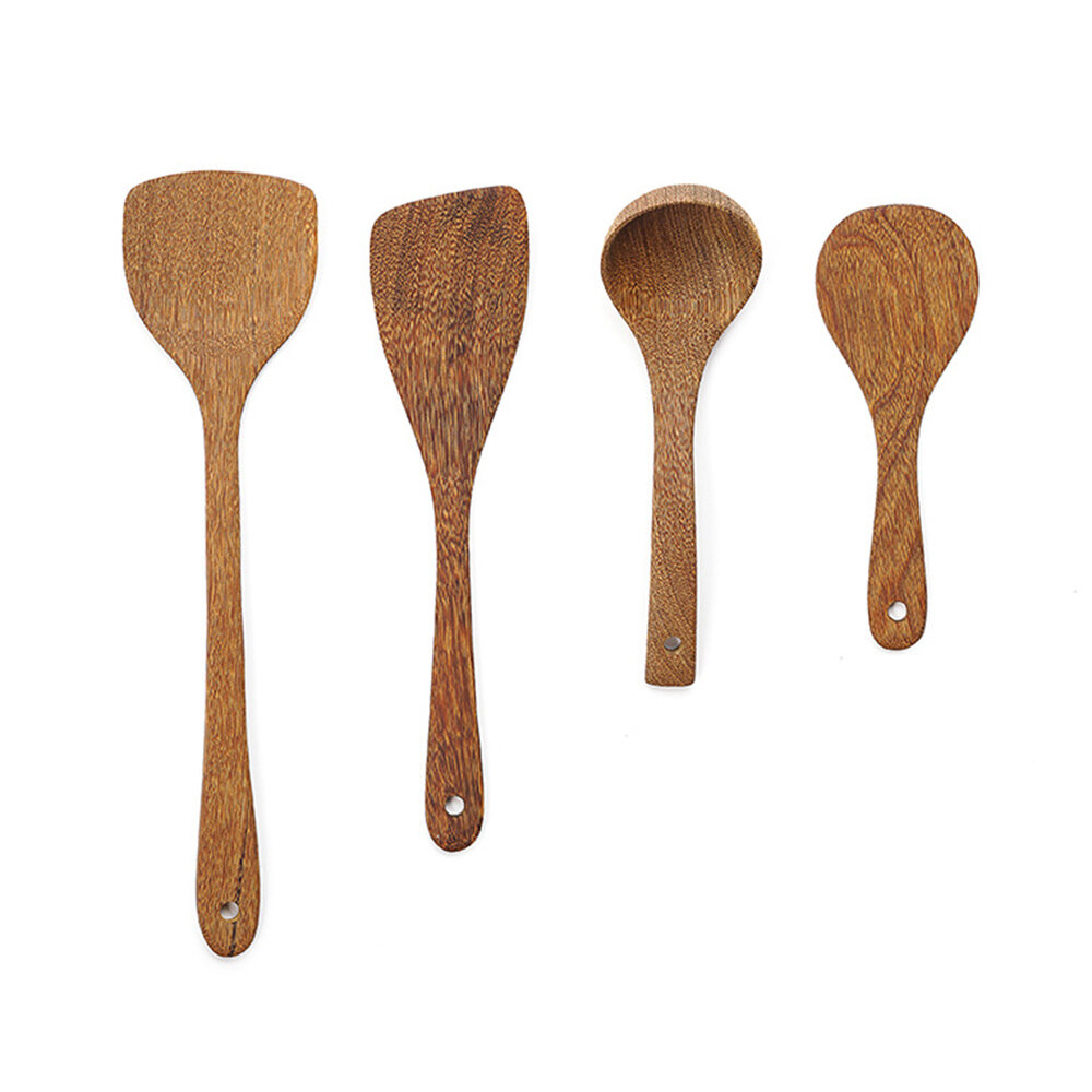 4Pcs/Set Деревянные Кухонные Приборы для Приготовления Еды Нестicking Лопатки Ложки Ложка для Супа с Дырками Кухонное оборудоваение Инструменты для Кухни