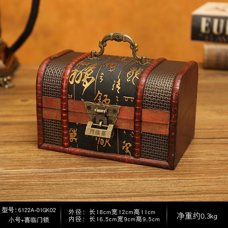 2026 Европейская ретро деревянная коробка для хранения, сундук с замком для детей, портативная антикварная настольная коробка для хранения косметики и ювелирных изделий